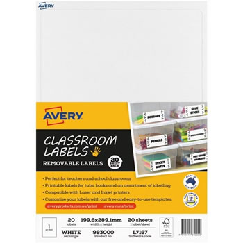 Education Plus – Avery Classroom Labels Laser Printer 199.6 x 289.1mm ...